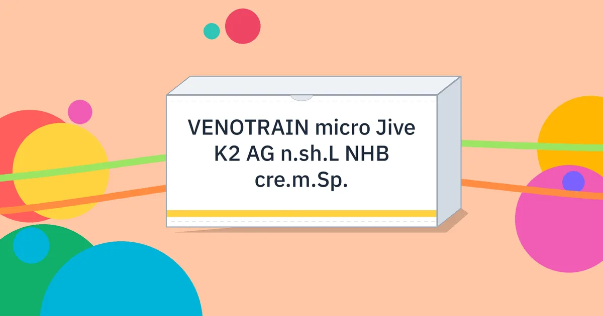 Symbolbild: Packung mit der Aufschrift VENOTRAIN micro Jive K2 AG n.sh.L NHB cre.m.Sp. (PZN 17763541) – Verfügbarkeit und Bezug in Apotheken in Frankfurt am Main