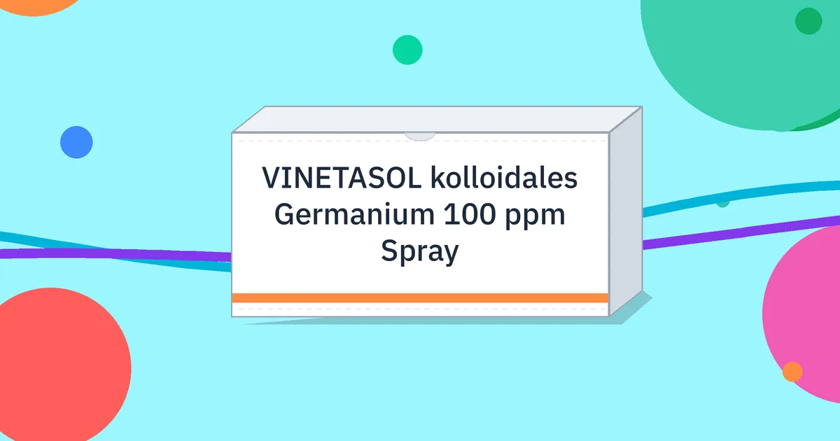 Symbolbild: Packung mit der Aufschrift VINETASOL kolloidales Germanium 100 ppm Spray (PZN 19160278) – Verfügbarkeit und Bezug in Apotheken in Frankfurt am Main