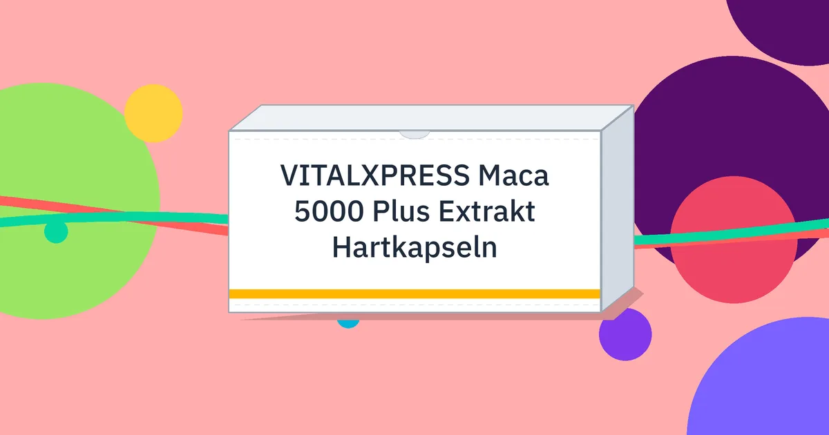 Symbolbild: Packung mit der Aufschrift VITALXPRESS Maca 5000 Plus Extrakt Hartkapseln (PZN 20335814) – Verfügbarkeit und Bezug in Apotheken in Frankfurt am Main