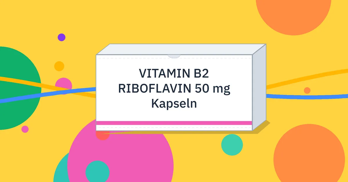 Symbolbild: Packung mit der Aufschrift VITAMIN B2 RIBOFLAVIN 50 mg Kapseln (PZN 14027764) – Verfügbarkeit und Bezug in Apotheken in Frankfurt am Main