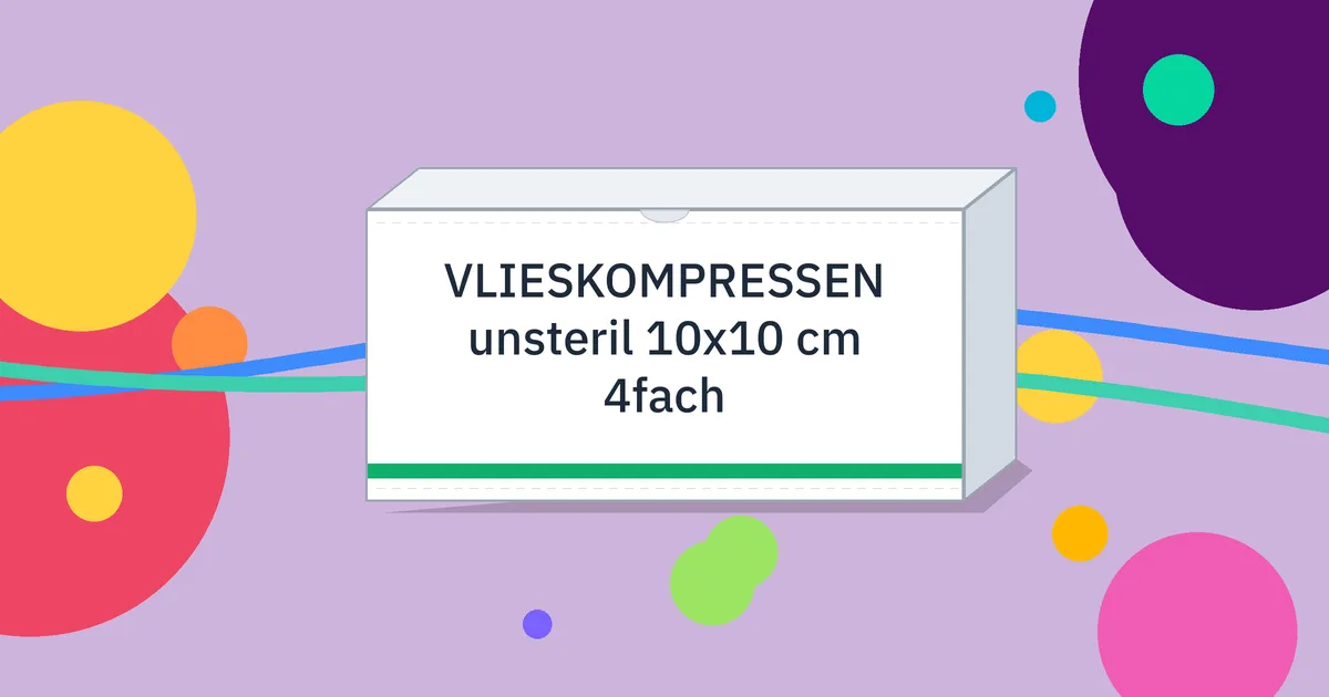 Symbolbild: Packung mit der Aufschrift VLIESKOMPRESSEN unsteril 10x10 cm 4fach (PZN 03993421) – Verfügbarkeit und Bezug in Apotheken in Frankfurt am Main