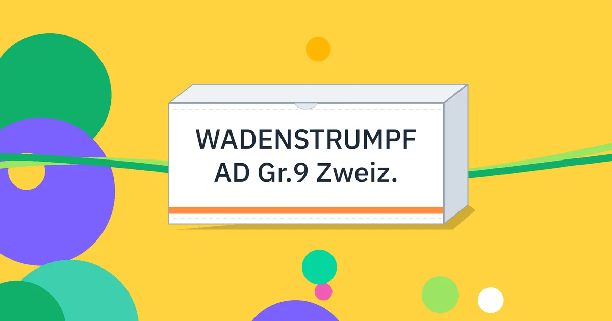Symbolbild: Packung mit der Aufschrift WADENSTRUMPF AD Gr.9 Zweiz. (PZN 01737932) – Verfügbarkeit und Bezug in Apotheken in Frankfurt am Main