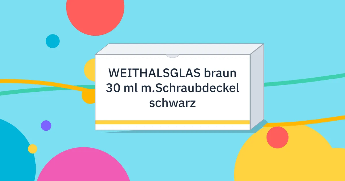 Symbolbild: Packung mit der Aufschrift WEITHALSGLAS braun 30 ml m.Schraubdeckel schwarz (PZN 10146845) – Verfügbarkeit und Bezug in Apotheken in Frankfurt am Main