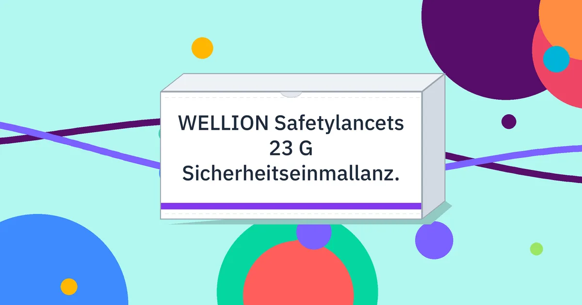Symbolbild: Packung mit der Aufschrift WELLION Safetylancets 23 G Sicherheitseinmallanz. (PZN 20740532) – Verfügbarkeit und Bezug in Apotheken in Frankfurt am Main