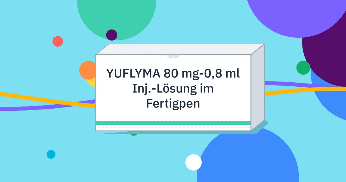 Symbolbild: Packung mit der Aufschrift YUFLYMA 80 mg-0,8 ml Inj.-Lösung im Fertigpen (PZN 19103978) – Verfügbarkeit und Bezug in Apotheken in Frankfurt am Main