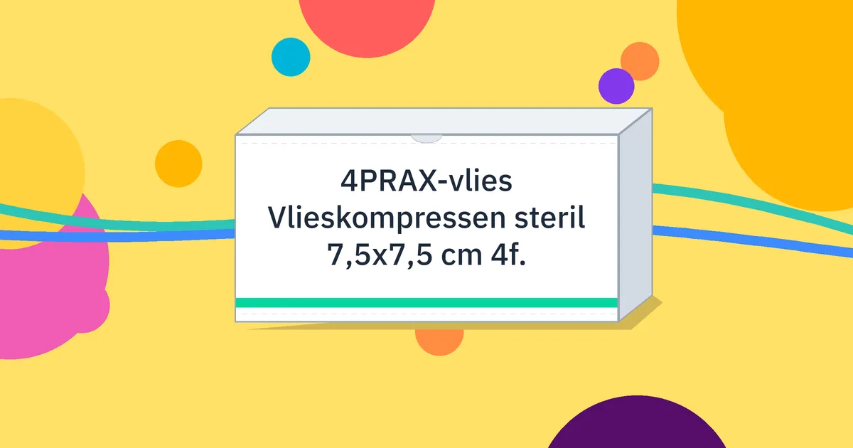 Symbolbild: Packung mit der Aufschrift 4PRAX-vlies Vlieskompressen steril 7,5x7,5 cm 4f. (PZN 20229785) – Verfügbarkeit und Bezug in Apotheken in Frankfurt am Main