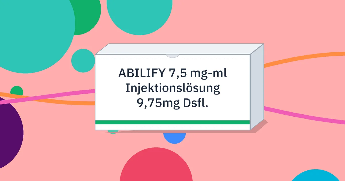Symbolbild: Packung mit der Aufschrift ABILIFY 7,5 mg-ml Injektionslösung 9,75mg Dsfl. (PZN 03321153) – Verfügbarkeit und Bezug in Apotheken in Frankfurt am Main