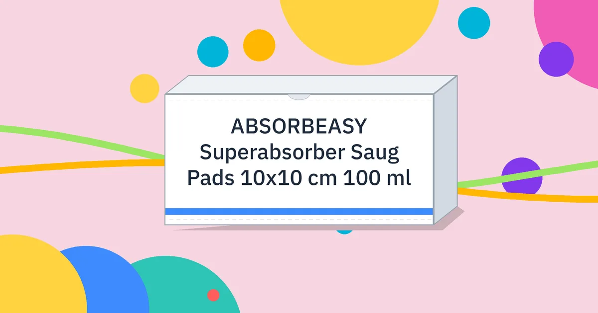 Symbolbild: Packung mit der Aufschrift ABSORBEASY Superabsorber Saug Pads 10x10 cm 100 ml (PZN 15433147) – Verfügbarkeit und Bezug in Apotheken in Frankfurt am Main