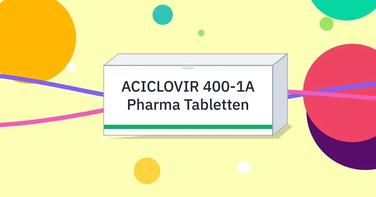 Symbolbild: Packung mit der Aufschrift ACICLOVIR 400-1A Pharma Tabletten (PZN 04119034) – Verfügbarkeit und Bezug in Apotheken in Frankfurt am Main