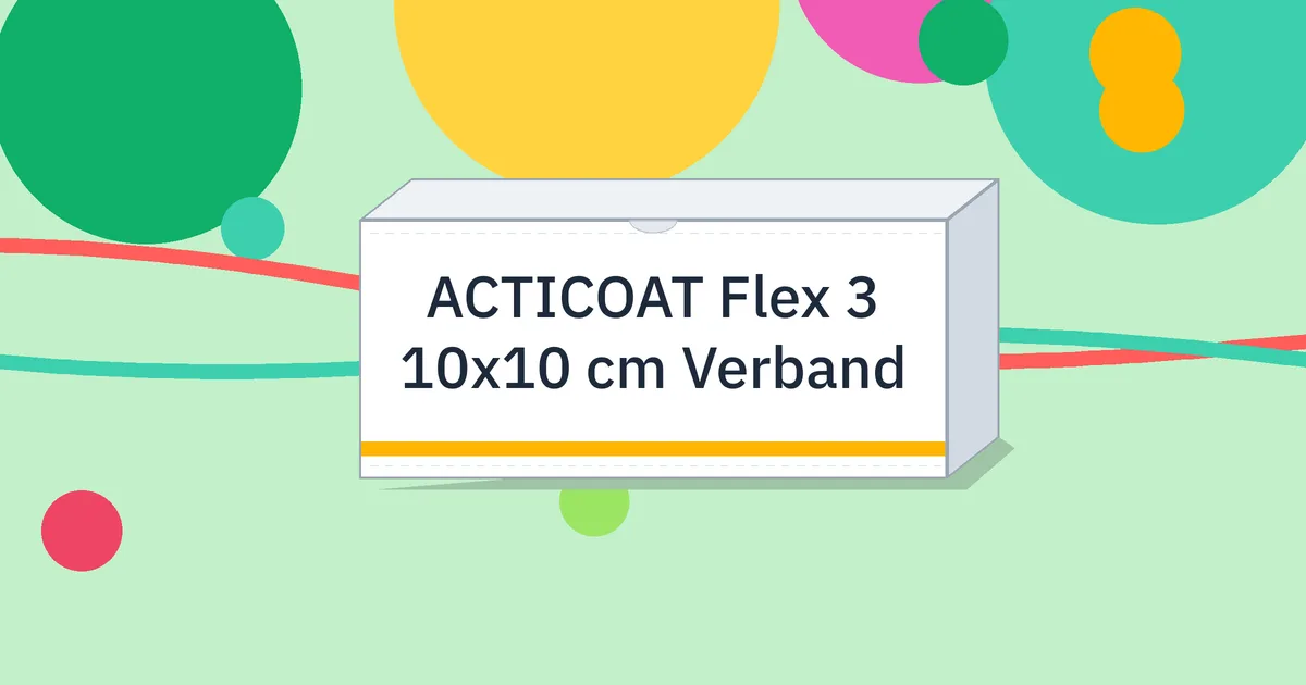Symbolbild: Packung mit der Aufschrift ACTICOAT Flex 3 10x10 cm Verband (PZN 19685696) – Verfügbarkeit und Bezug in Apotheken in Frankfurt am Main