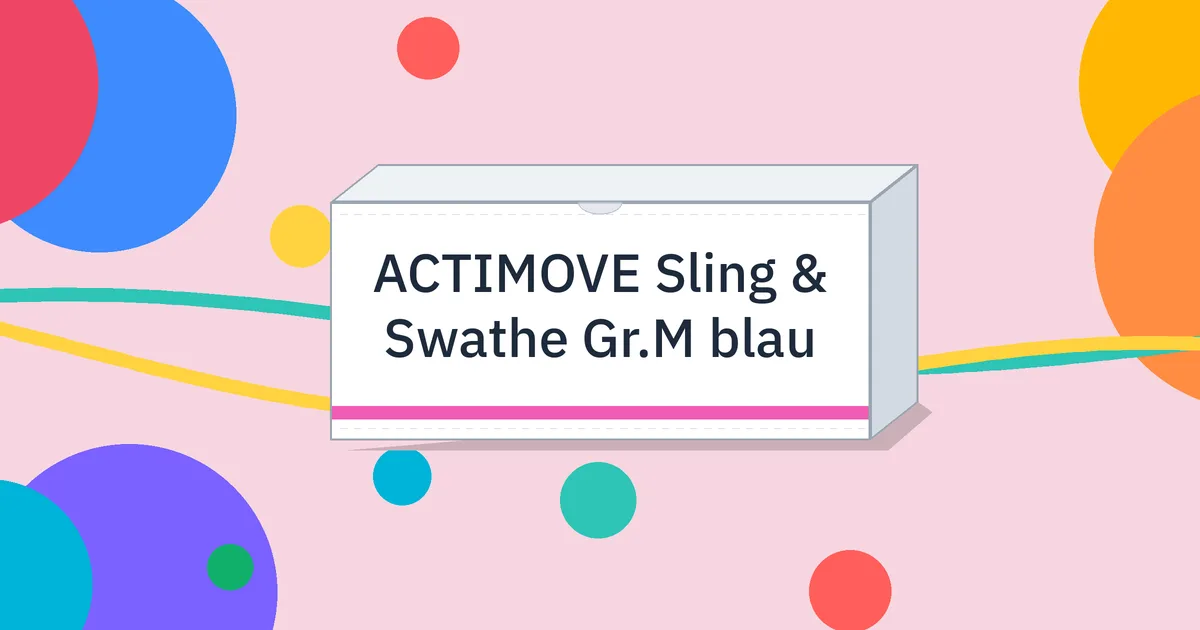 Symbolbild: Packung mit der Aufschrift ACTIMOVE Sling & Swathe Gr.M blau (PZN 06059750) – Verfügbarkeit und Bezug in Apotheken in Frankfurt am Main