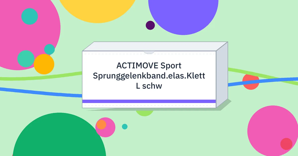 Symbolbild: Packung mit der Aufschrift ACTIMOVE Sport Sprunggelenkband.elas.Klett L schw (PZN 18328221) – Verfügbarkeit und Bezug in Apotheken in Frankfurt am Main