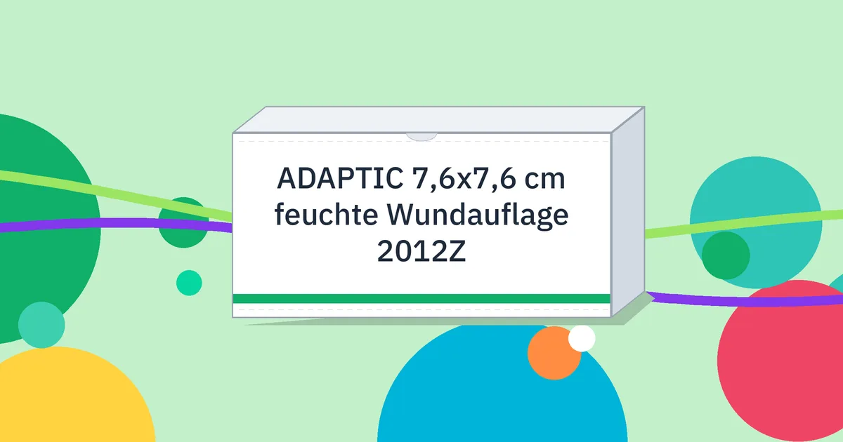Symbolbild: Packung mit der Aufschrift ADAPTIC 7,6x7,6 cm feuchte Wundauflage 2012Z (PZN 13719187) – Verfügbarkeit und Bezug in Apotheken in Frankfurt am Main