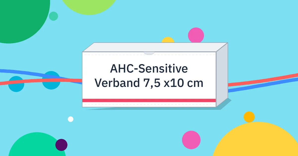 Symbolbild: Packung mit der Aufschrift AHC-Sensitive Verband 7,5 x10 cm (PZN 20006542) – Verfügbarkeit und Bezug in Apotheken in Frankfurt am Main