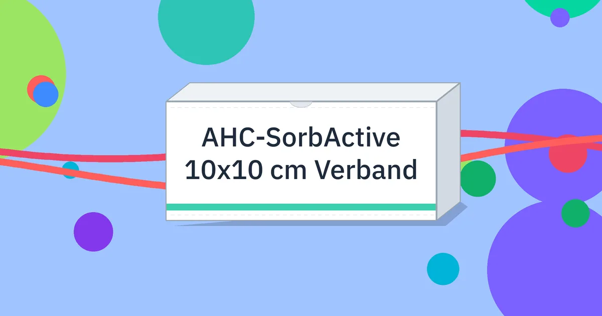 Symbolbild: Packung mit der Aufschrift AHC-SorbActive 10x10 cm Verband (PZN 18883595) – Verfügbarkeit und Bezug in Apotheken in Frankfurt am Main