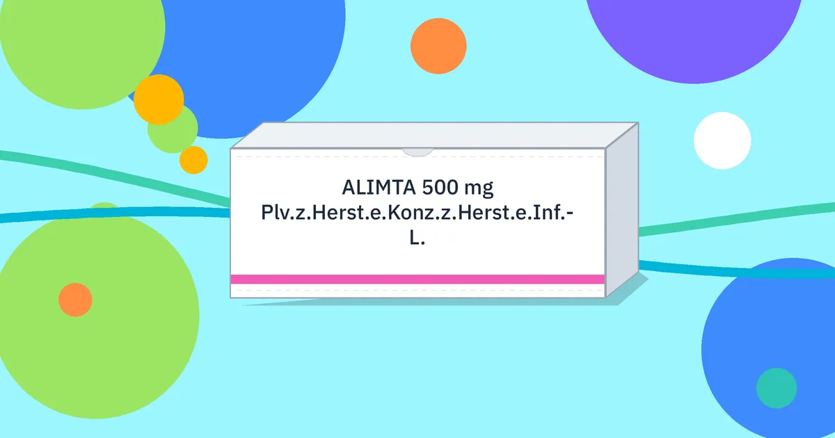 Symbolbild: Packung mit der Aufschrift ALIMTA 500 mg Plv.z.Herst.e.Konz.z.Herst.e.Inf.-L. (PZN 03331016) – Verfügbarkeit und Bezug in Apotheken in Frankfurt am Main