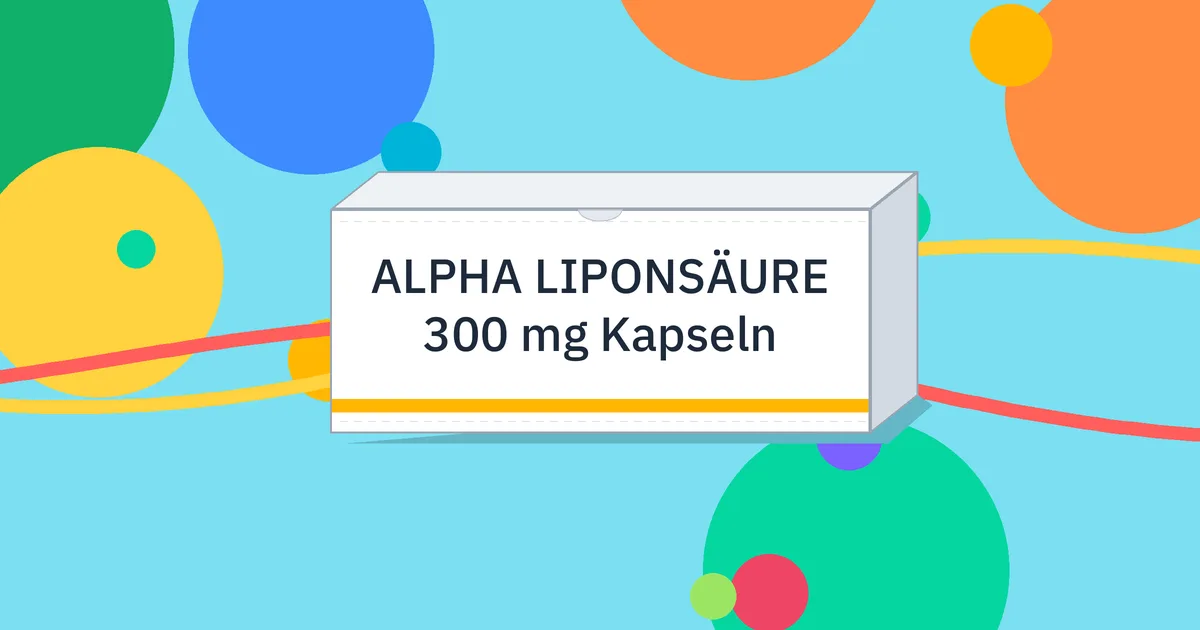 Symbolbild: Packung mit der Aufschrift ALPHA LIPONSÄURE 300 mg Kapseln (PZN 15736617) – Verfügbarkeit und Bezug in Apotheken in Frankfurt am Main