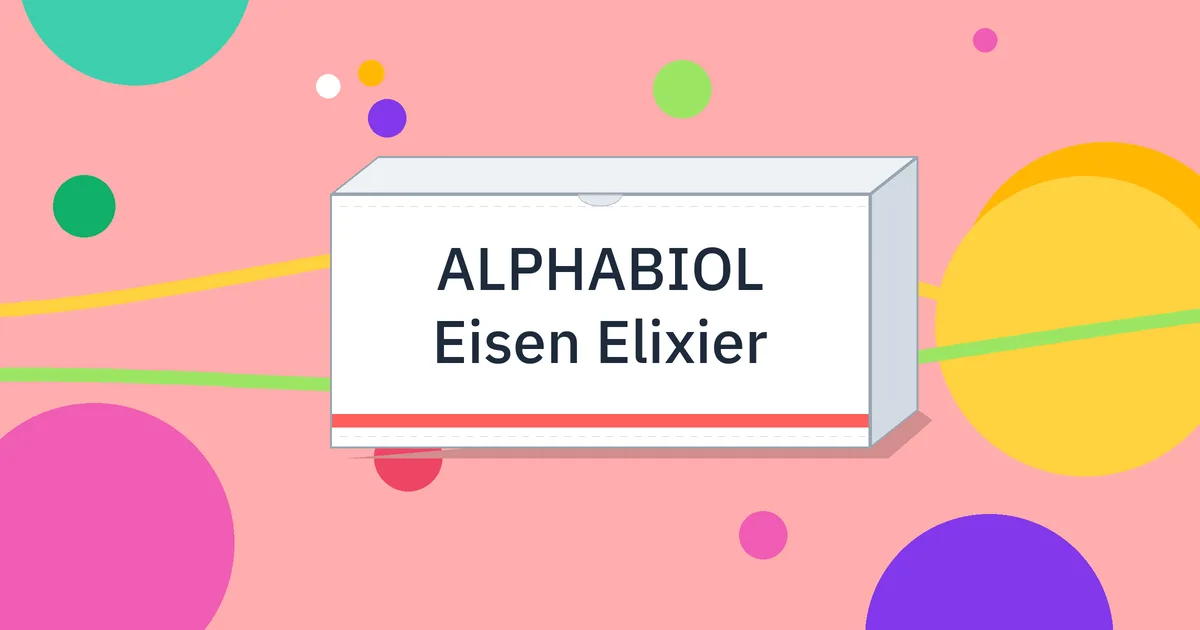 Symbolbild: Packung mit der Aufschrift ALPHABIOL Eisen Elixier (PZN 19137842) – Verfügbarkeit und Bezug in Apotheken in Frankfurt am Main