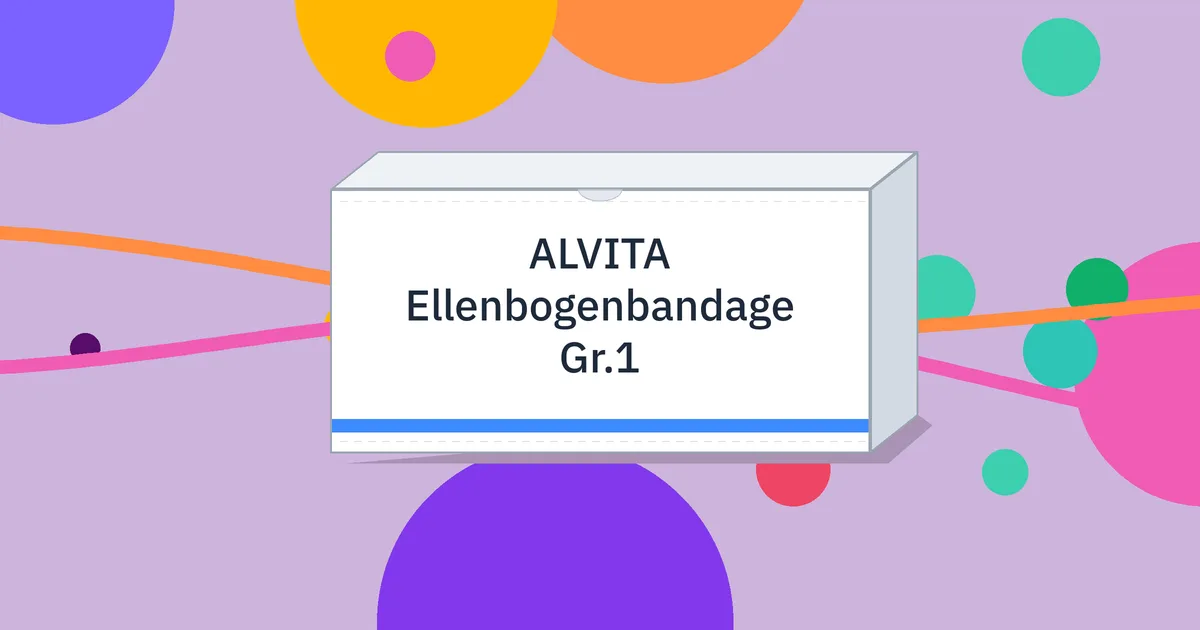 Symbolbild: Packung mit der Aufschrift ALVITA Ellenbogenbandage Gr.1 (PZN 11151624) – Verfügbarkeit und Bezug in Apotheken in Frankfurt am Main