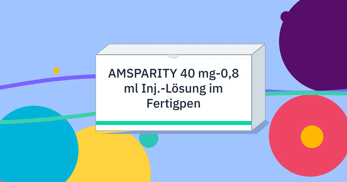 Symbolbild: Packung mit der Aufschrift AMSPARITY 40 mg-0,8 ml Inj.-Lösung im Fertigpen (PZN 18896451) – Verfügbarkeit und Bezug in Apotheken in Frankfurt am Main