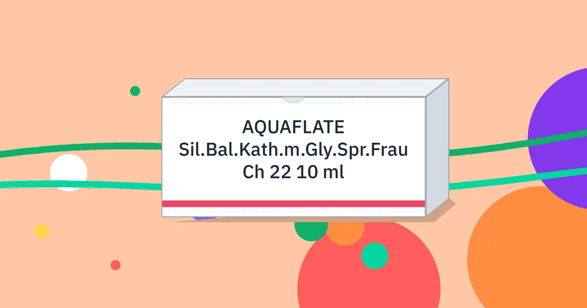 Symbolbild: Packung mit der Aufschrift AQUAFLATE Sil.Bal.Kath.m.Gly.Spr.Frau Ch 22 10 ml (PZN 00589702) – Verfügbarkeit und Bezug in Apotheken in Frankfurt am Main