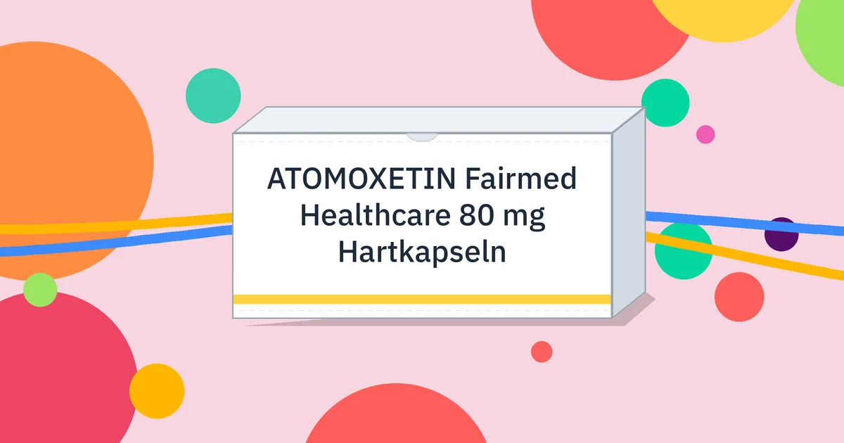 Symbolbild: Packung mit der Aufschrift ATOMOXETIN Fairmed Healthcare 80 mg Hartkapseln (PZN 16581571) – Verfügbarkeit und Bezug in Apotheken in Frankfurt am Main