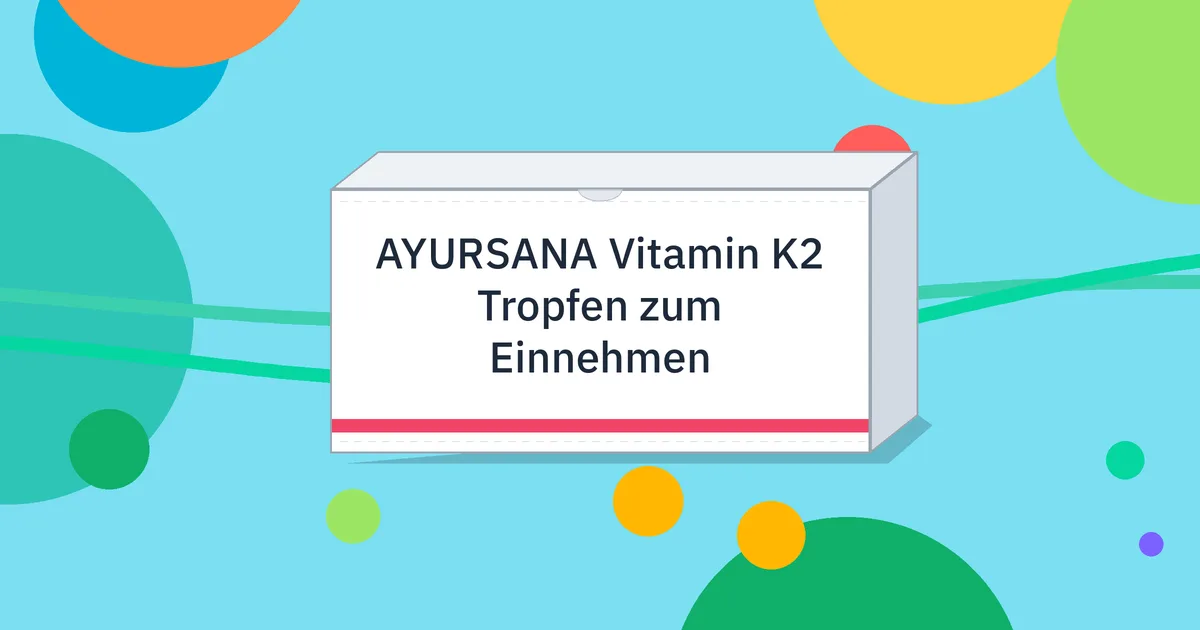 Symbolbild: Packung mit der Aufschrift AYURSANA Vitamin K2 Tropfen zum Einnehmen (PZN 17926457) – Verfügbarkeit und Bezug in Apotheken in Frankfurt am Main