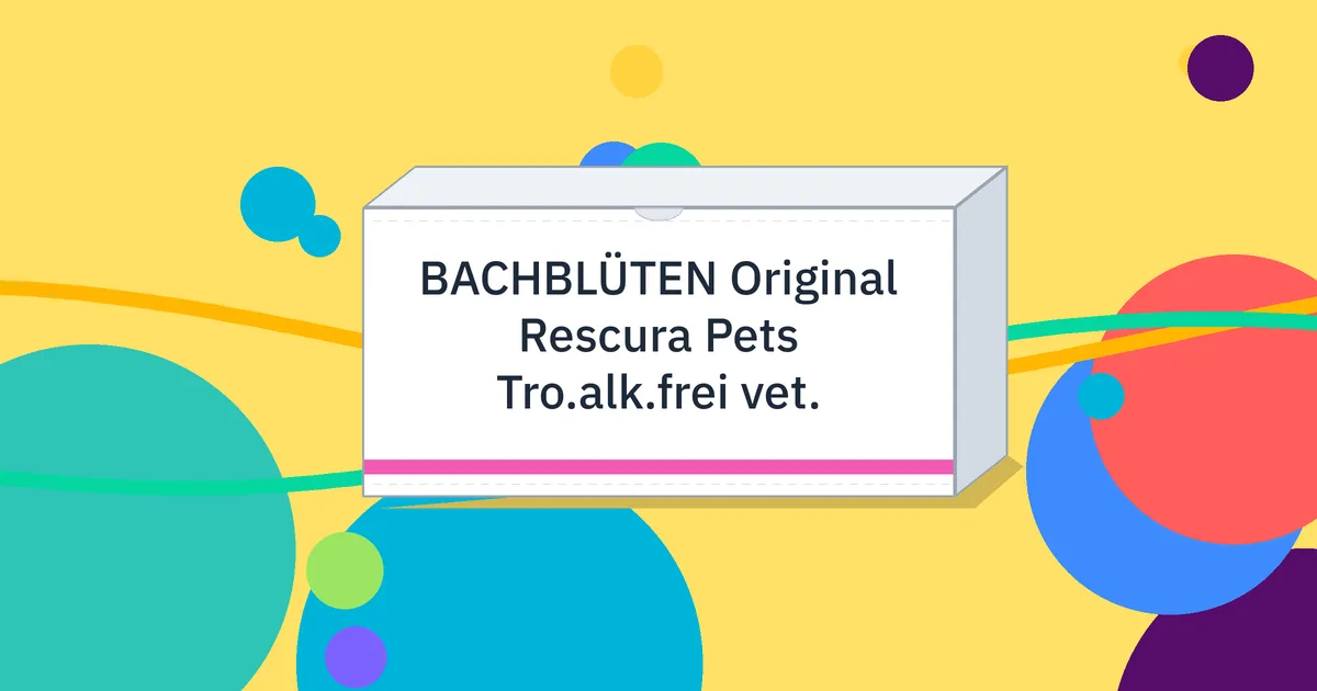 Symbolbild: Packung mit der Aufschrift BACHBLÜTEN Original Rescura Pets Tro.alk.frei vet. (PZN 16391899) – Verfügbarkeit und Bezug in Apotheken in Frankfurt am Main