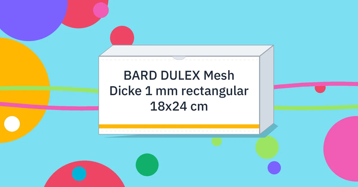 Symbolbild: Packung mit der Aufschrift BARD DULEX Mesh Dicke 1 mm rectangular 18x24 cm (PZN 03750776) – Verfügbarkeit und Bezug in Apotheken in Frankfurt am Main