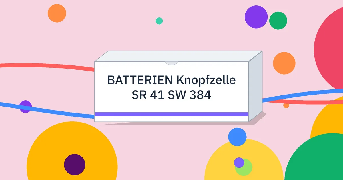 Symbolbild: Packung mit der Aufschrift BATTERIEN Knopfzelle SR 41 SW 384 (PZN 08449113) – Verfügbarkeit und Bezug in Apotheken in Frankfurt am Main