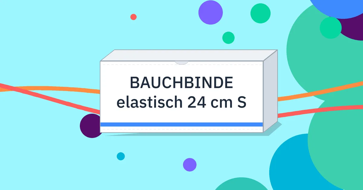 Symbolbild: Packung mit der Aufschrift BAUCHBINDE elastisch 24 cm S (PZN 19070799) – Verfügbarkeit und Bezug in Apotheken in Frankfurt am Main