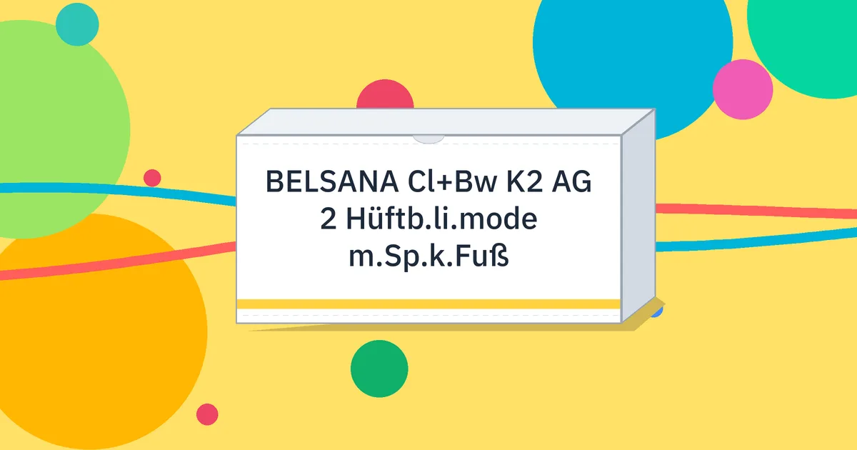 Symbolbild: Packung mit der Aufschrift BELSANA Cl+Bw K2 AG 2 Hüftb.li.mode m.Sp.k.Fuß (PZN 12254243) – Verfügbarkeit und Bezug in Apotheken in Frankfurt am Main