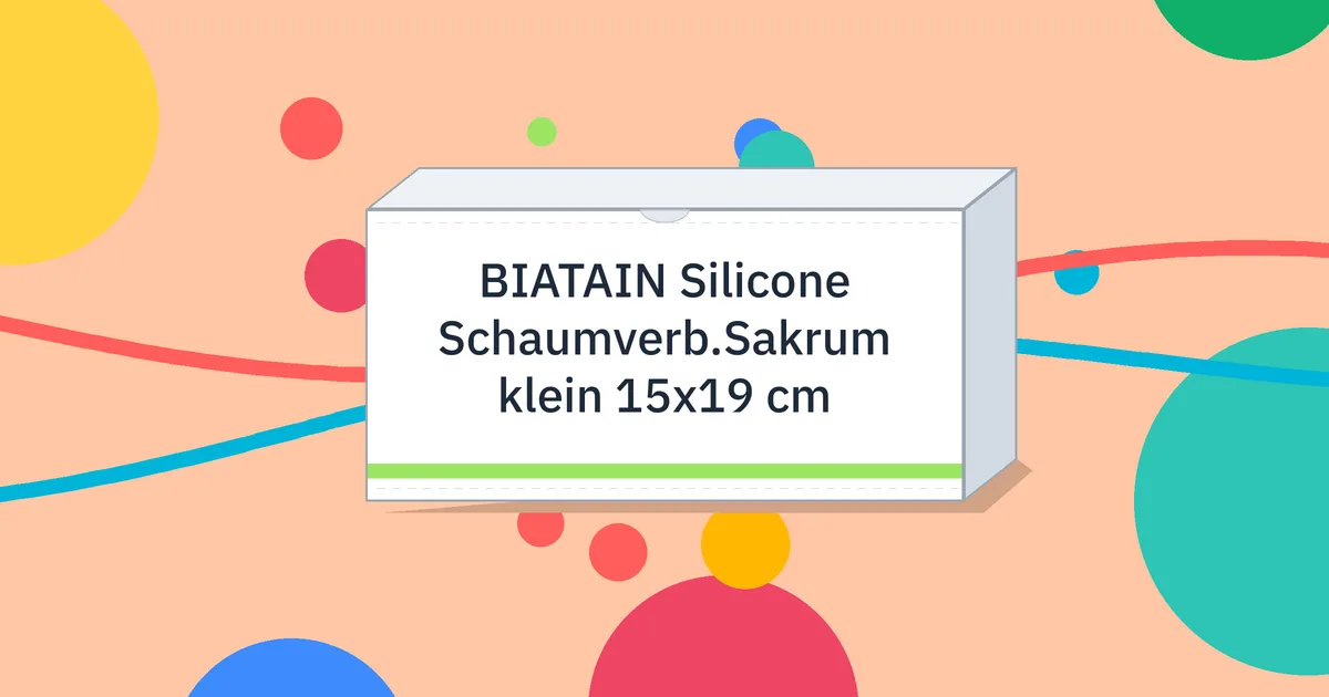 Symbolbild: Packung mit der Aufschrift BIATAIN Silicone Schaumverb.Sakrum klein 15x19 cm (PZN 14331870) – Verfügbarkeit und Bezug in Apotheken in Frankfurt am Main