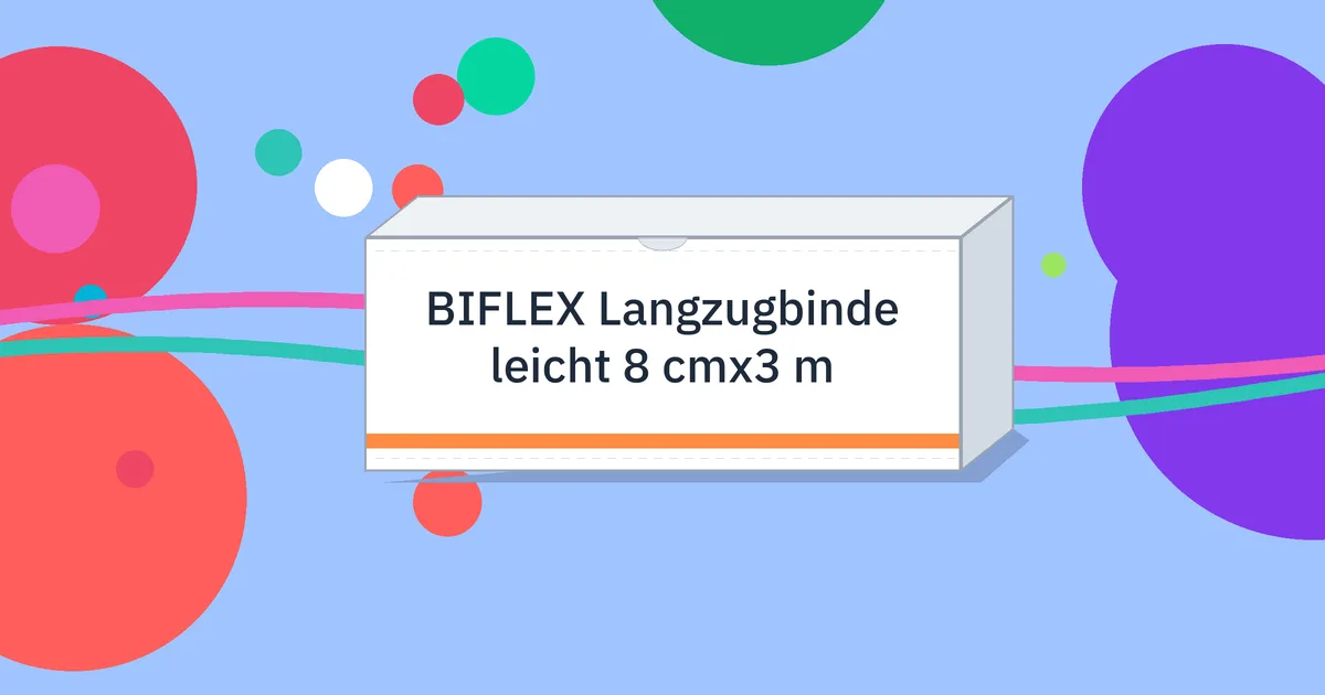 Symbolbild: Packung mit der Aufschrift BIFLEX Langzugbinde leicht 8 cmx3 m (PZN 11862584) – Verfügbarkeit und Bezug in Apotheken in Frankfurt am Main