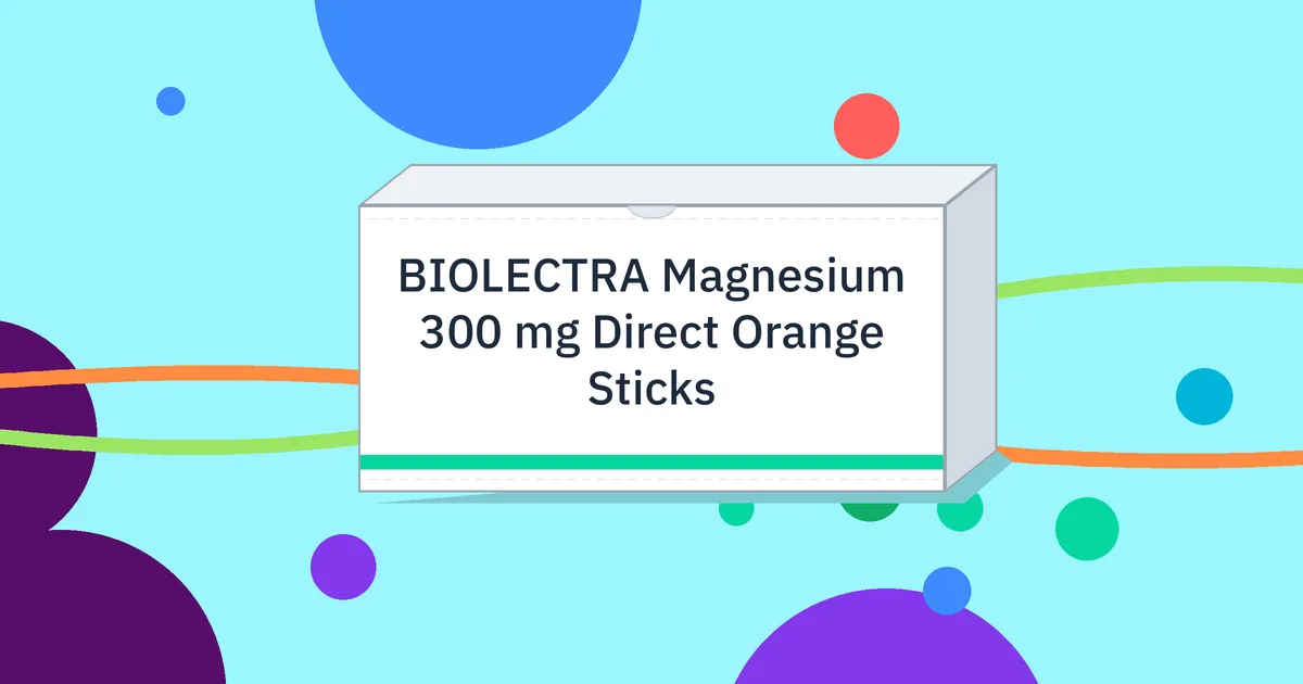 Symbolbild: Packung mit der Aufschrift BIOLECTRA Magnesium 300 mg Direct Orange Sticks (PZN 09617328) – Verfügbarkeit und Bezug in Apotheken in Frankfurt am Main