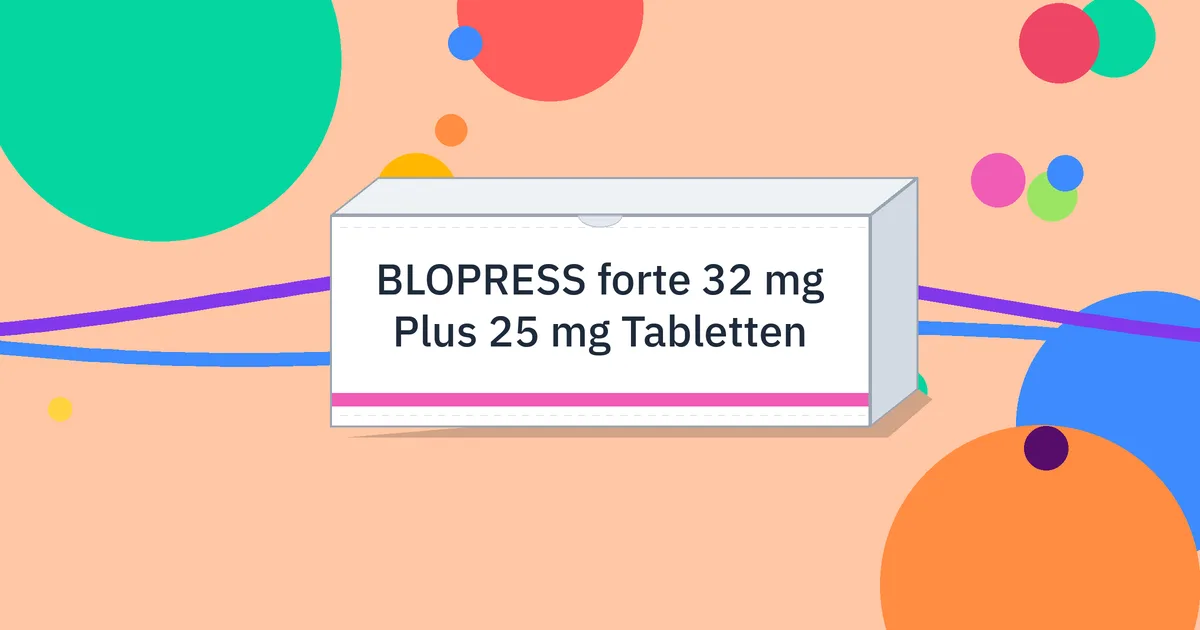 Symbolbild: Packung mit der Aufschrift BLOPRESS forte 32 mg Plus 25 mg Tabletten (PZN 06109040) – Verfügbarkeit und Bezug in Apotheken in Frankfurt am Main