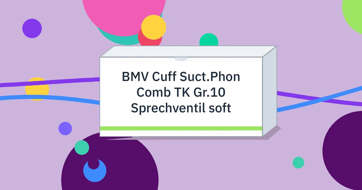Symbolbild: Packung mit der Aufschrift BMV Cuff Suct.Phon Comb TK Gr.10 Sprechventil soft (PZN 18384018) – Verfügbarkeit und Bezug in Apotheken in Frankfurt am Main