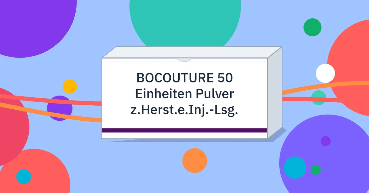 Symbolbild: Packung mit der Aufschrift BOCOUTURE 50 Einheiten Pulver z.Herst.e.Inj.-Lsg. (PZN 13624966) – Verfügbarkeit und Bezug in Apotheken in Frankfurt am Main