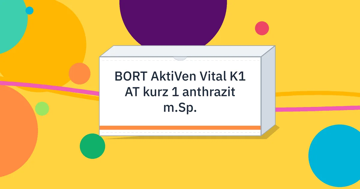 Symbolbild: Packung mit der Aufschrift BORT AktiVen Vital K1 AT kurz 1 anthrazit m.Sp. (PZN 13742588) – Verfügbarkeit und Bezug in Apotheken in Frankfurt am Main