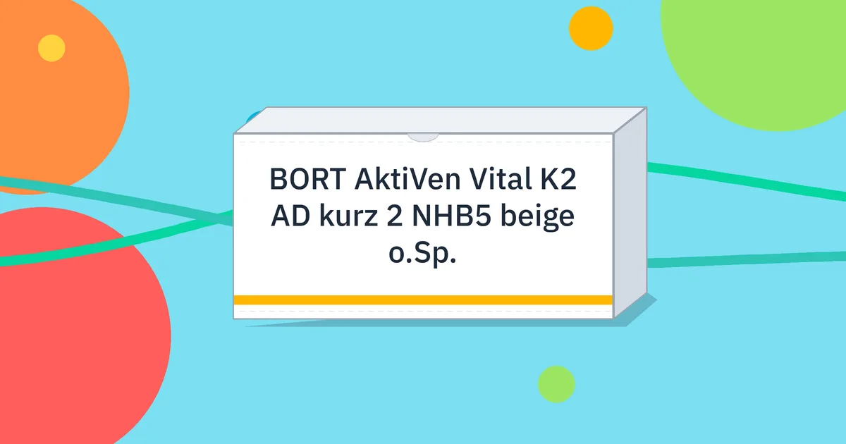 Symbolbild: Packung mit der Aufschrift BORT AktiVen Vital K2 AD kurz 2 NHB5 beige o.Sp. (PZN 17494207) – Verfügbarkeit und Bezug in Apotheken in Frankfurt am Main