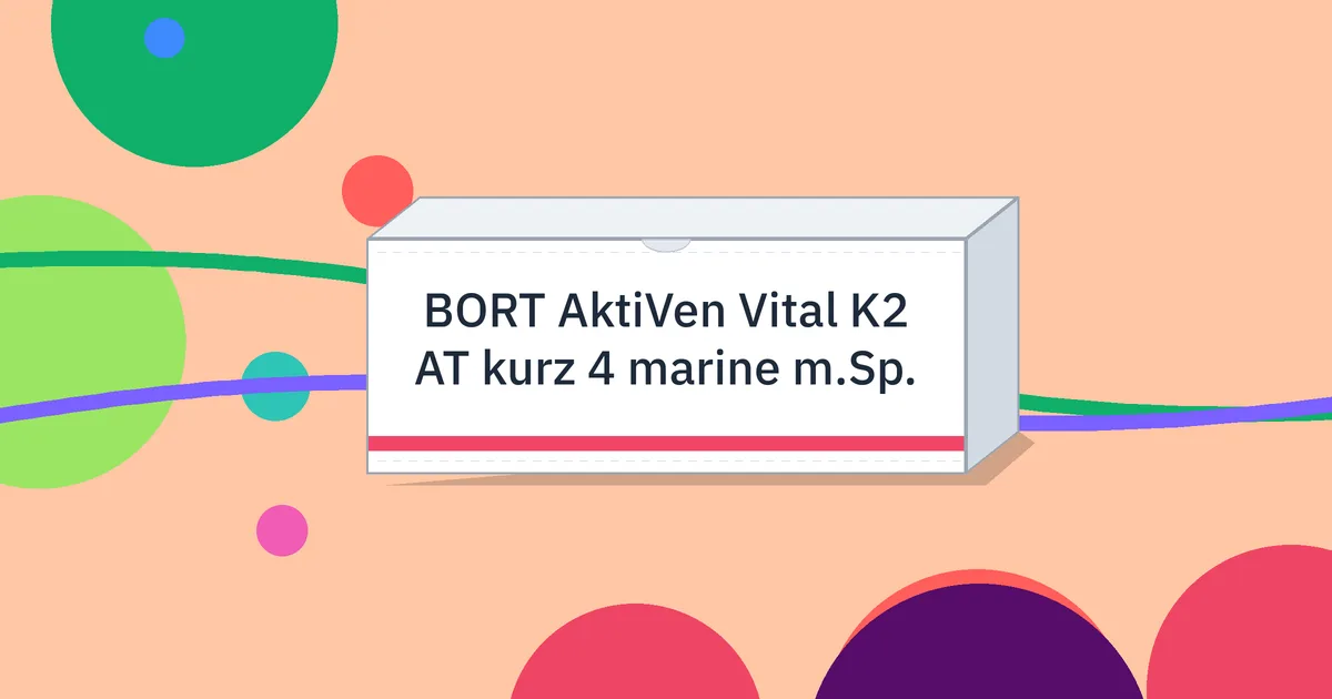Symbolbild: Packung mit der Aufschrift BORT AktiVen Vital K2 AT kurz 4 marine m.Sp. (PZN 13741956) – Verfügbarkeit und Bezug in Apotheken in Frankfurt am Main
