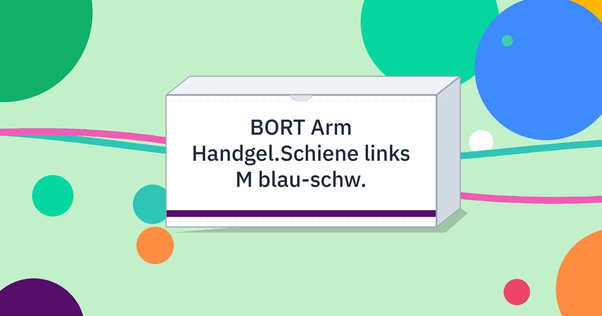 Symbolbild: Packung mit der Aufschrift BORT Arm Handgel.Schiene links M blau-schw. (PZN 04196069) – Verfügbarkeit und Bezug in Apotheken in Frankfurt am Main