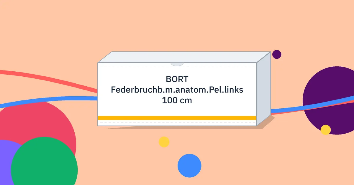 Symbolbild: Packung mit der Aufschrift BORT Federbruchb.m.anatom.Pel.links 100 cm (PZN 07195395) – Verfügbarkeit und Bezug in Apotheken in Frankfurt am Main