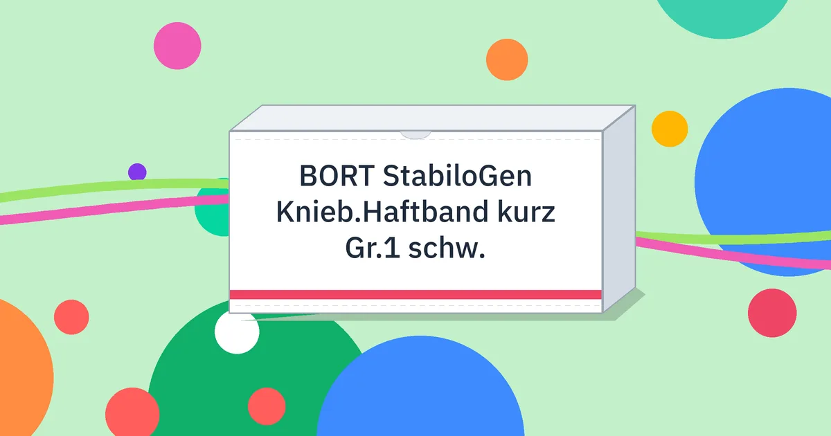 Symbolbild: Packung mit der Aufschrift BORT StabiloGen Knieb.Haftband kurz Gr.1 schw. (PZN 19634730) – Verfügbarkeit und Bezug in Apotheken in Frankfurt am Main
