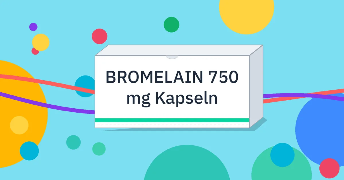 Symbolbild: Packung mit der Aufschrift BROMELAIN 750 mg Kapseln (PZN 10987562) – Verfügbarkeit und Bezug in Apotheken in Frankfurt am Main