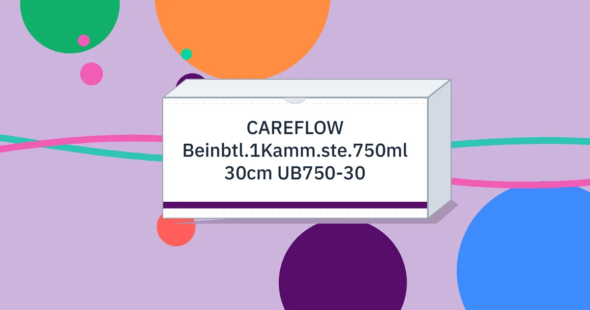 Symbolbild: Packung mit der Aufschrift CAREFLOW Beinbtl.1Kamm.ste.750ml 30cm UB750-30 (PZN 09772046) – Verfügbarkeit und Bezug in Apotheken in Frankfurt am Main