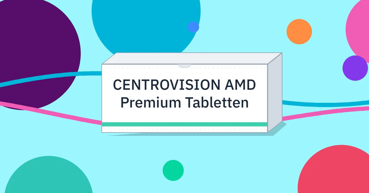 Symbolbild: Packung mit der Aufschrift CENTROVISION AMD Premium Tabletten (PZN 15584030) – Verfügbarkeit und Bezug in Apotheken in Frankfurt am Main
