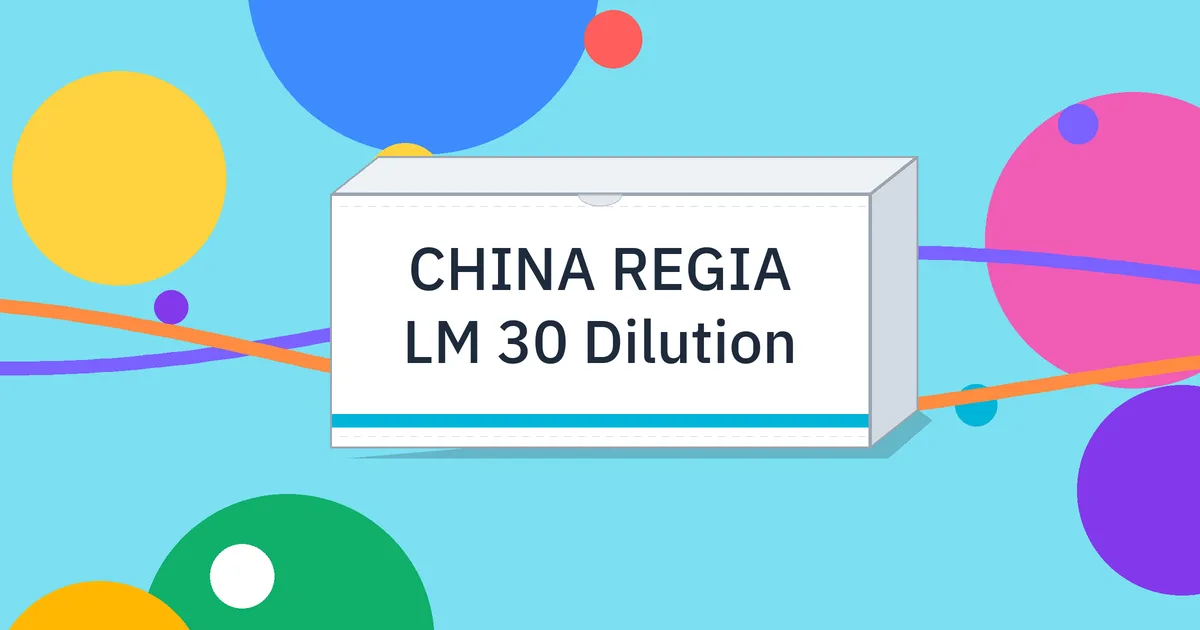 Symbolbild: Packung mit der Aufschrift CHINA REGIA LM 30 Dilution (PZN 12814481) – Verfügbarkeit und Bezug in Apotheken in Frankfurt am Main