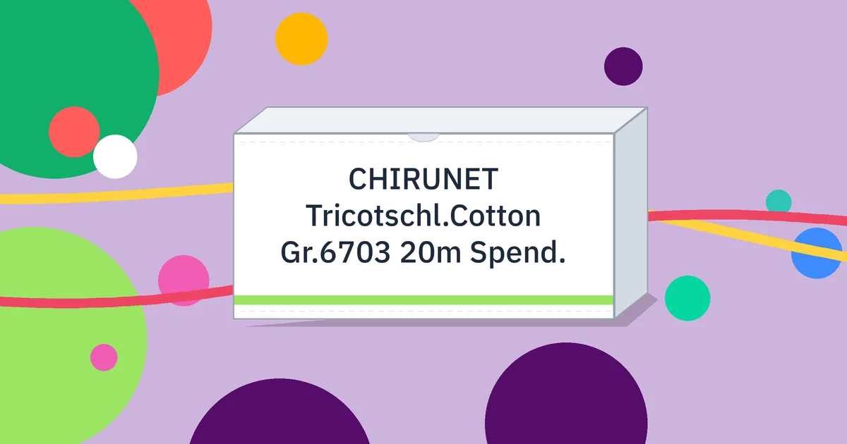 Symbolbild: Packung mit der Aufschrift CHIRUNET Tricotschl.Cotton Gr.6703 20m Spend. (PZN 00478032) – Verfügbarkeit und Bezug in Apotheken in Frankfurt am Main