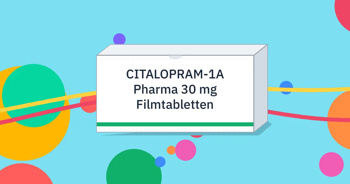 Symbolbild: Packung mit der Aufschrift CITALOPRAM-1A Pharma 30 mg Filmtabletten (PZN 00176874) – Verfügbarkeit und Bezug in Apotheken in Frankfurt am Main